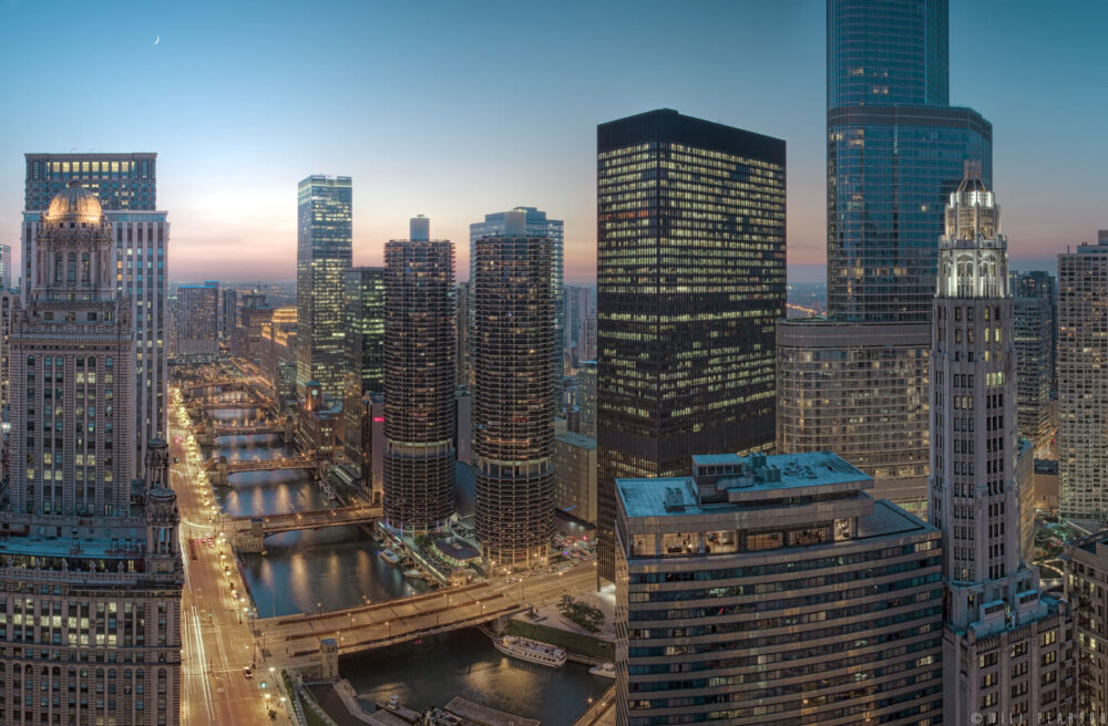 East Wacker Drive Chicago Night Cityscape - Will Pearson - Panoramic ...